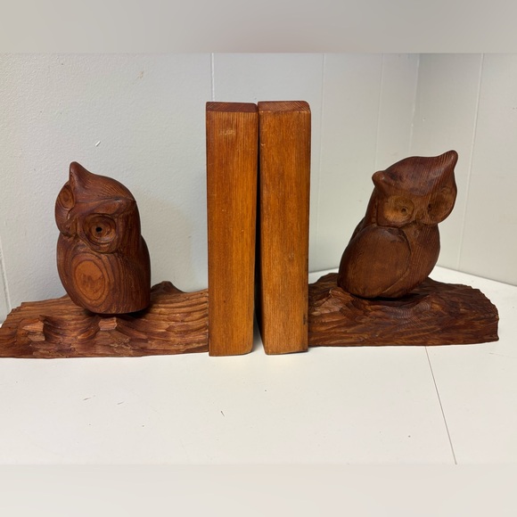 Accents | Vtg Handcrafted Wooden Owl Bookends By Kadian Crafts Co ...